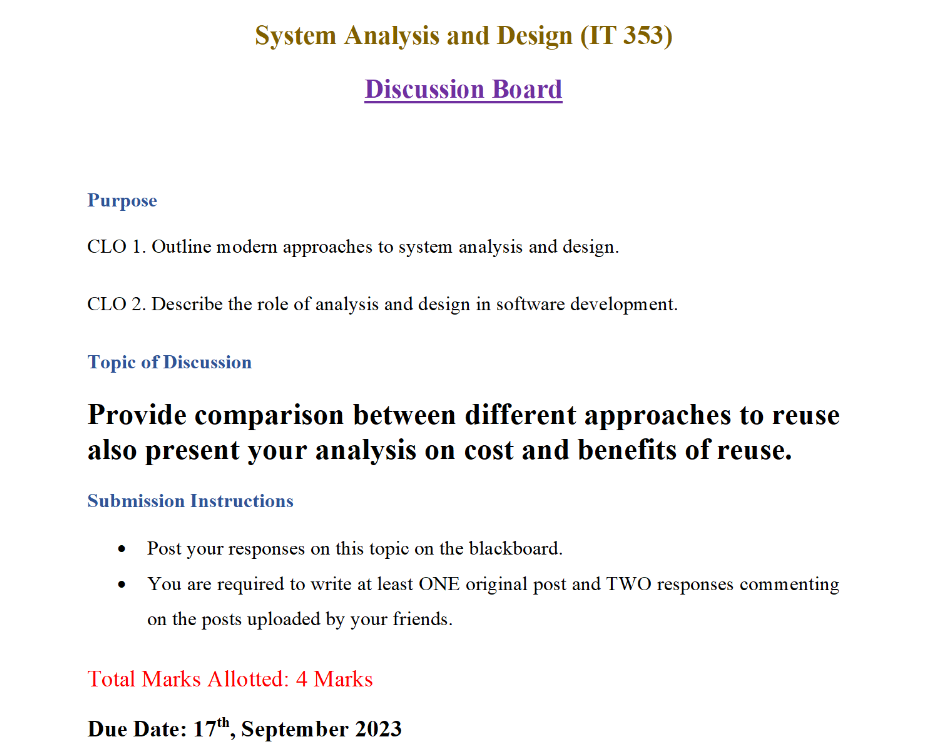 Solved System Analysis and Design (IT 353) Discussion Board | Chegg.com