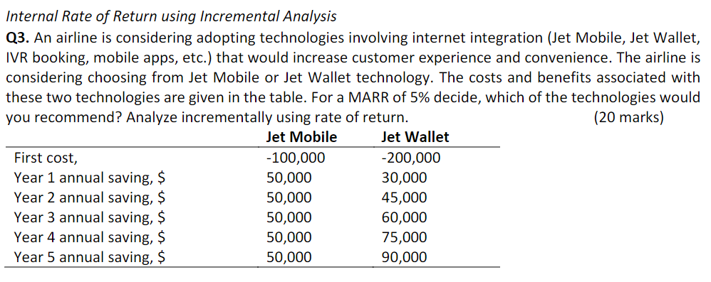 Solved Internal Rate of Return using Incremental AnalysisQ3. | Chegg.com