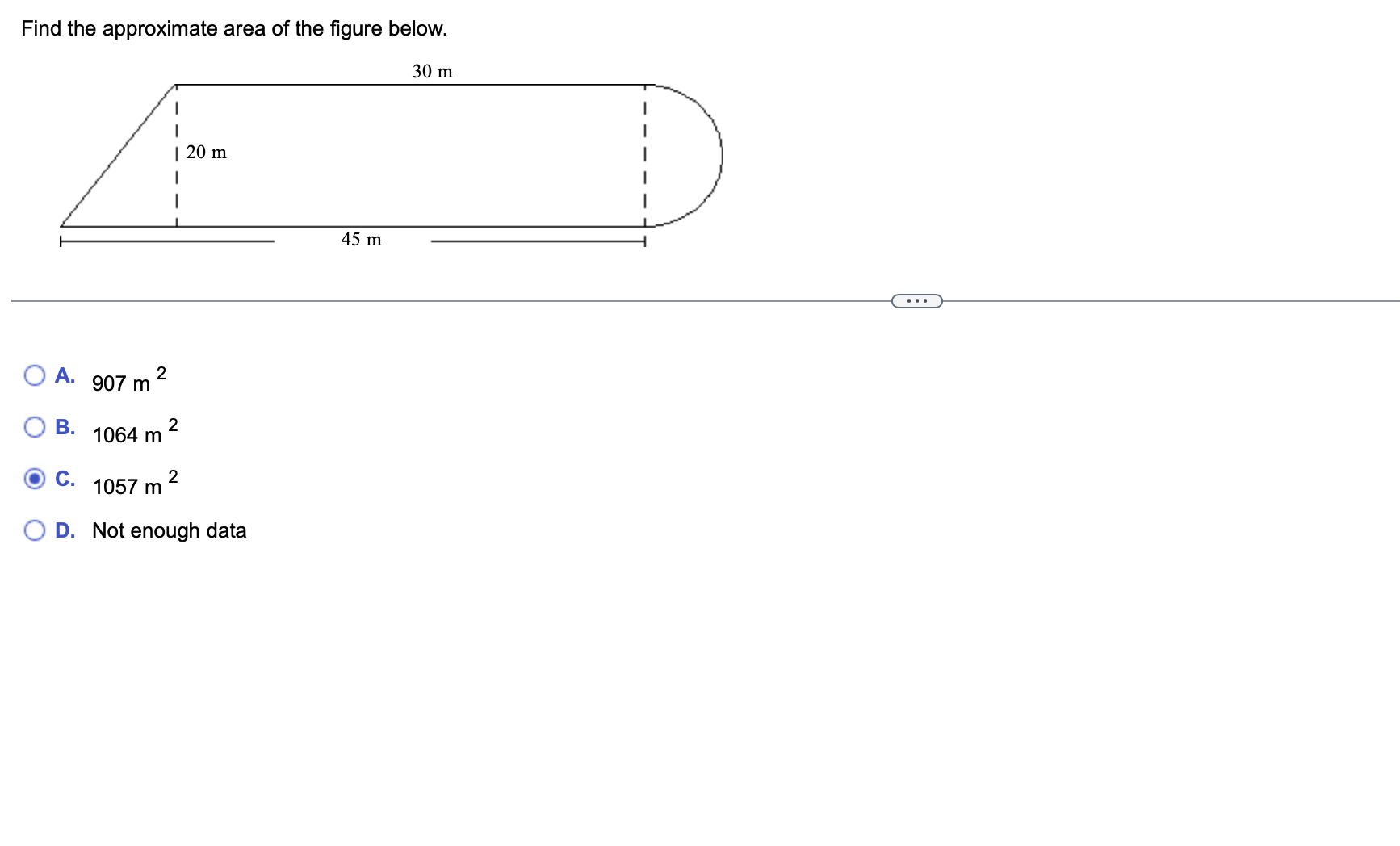 Solved Find the approximate area of the figure below. A. 907 | Chegg.com