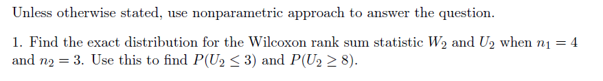 Find the exact distribution for the Wilcoxon rank sum | Chegg.com