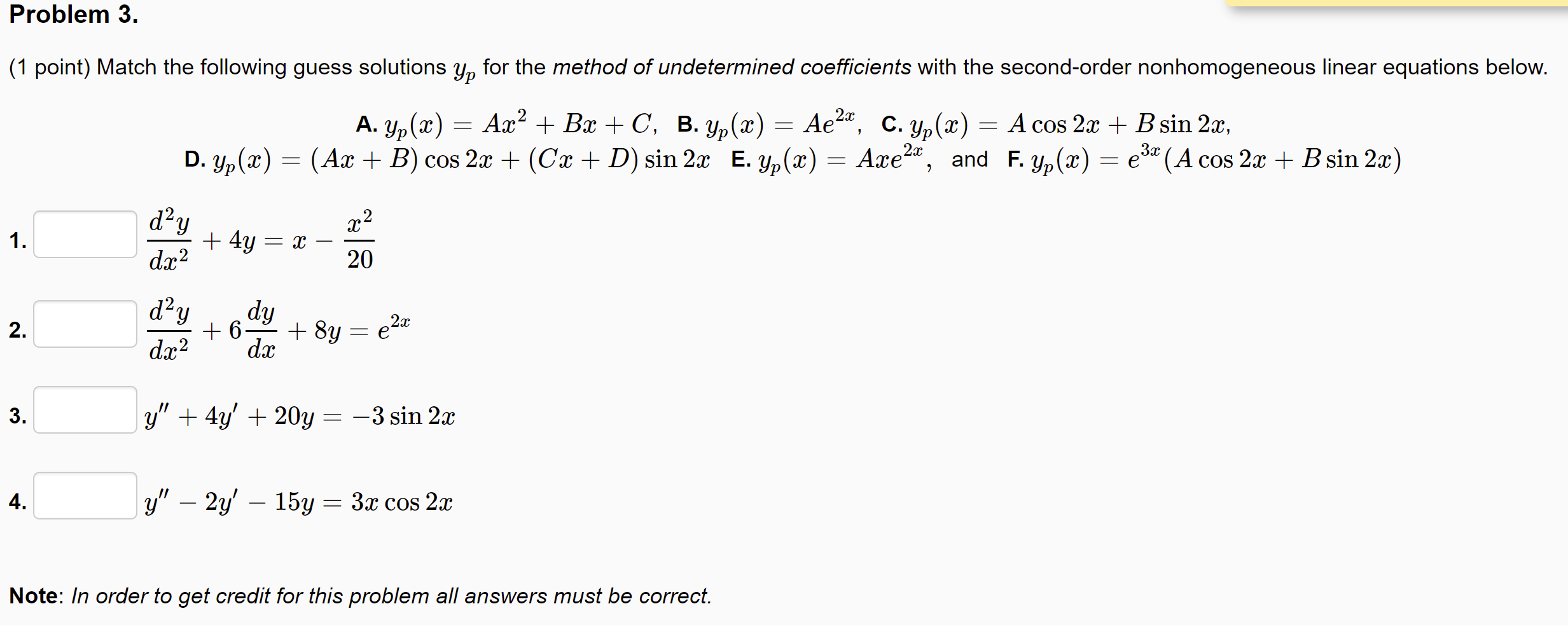 Solved Problem 3. (1 point) Match the following guess | Chegg.com