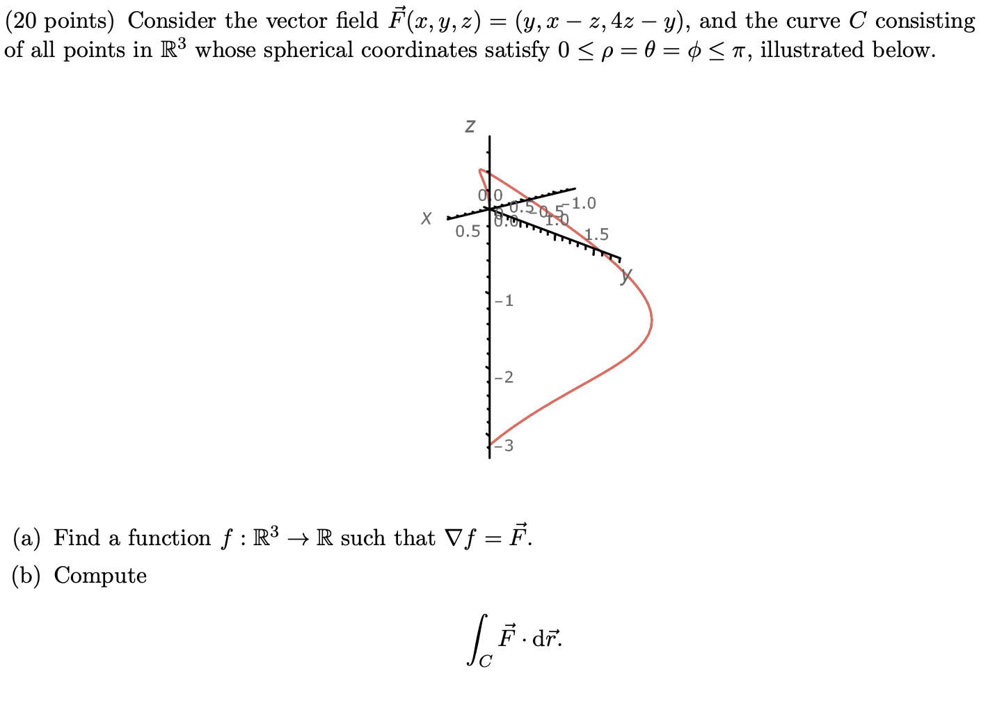 Solved Consider the vector field vec(F)(x,y,z)=(y,x-z,4z-y), | Chegg.com