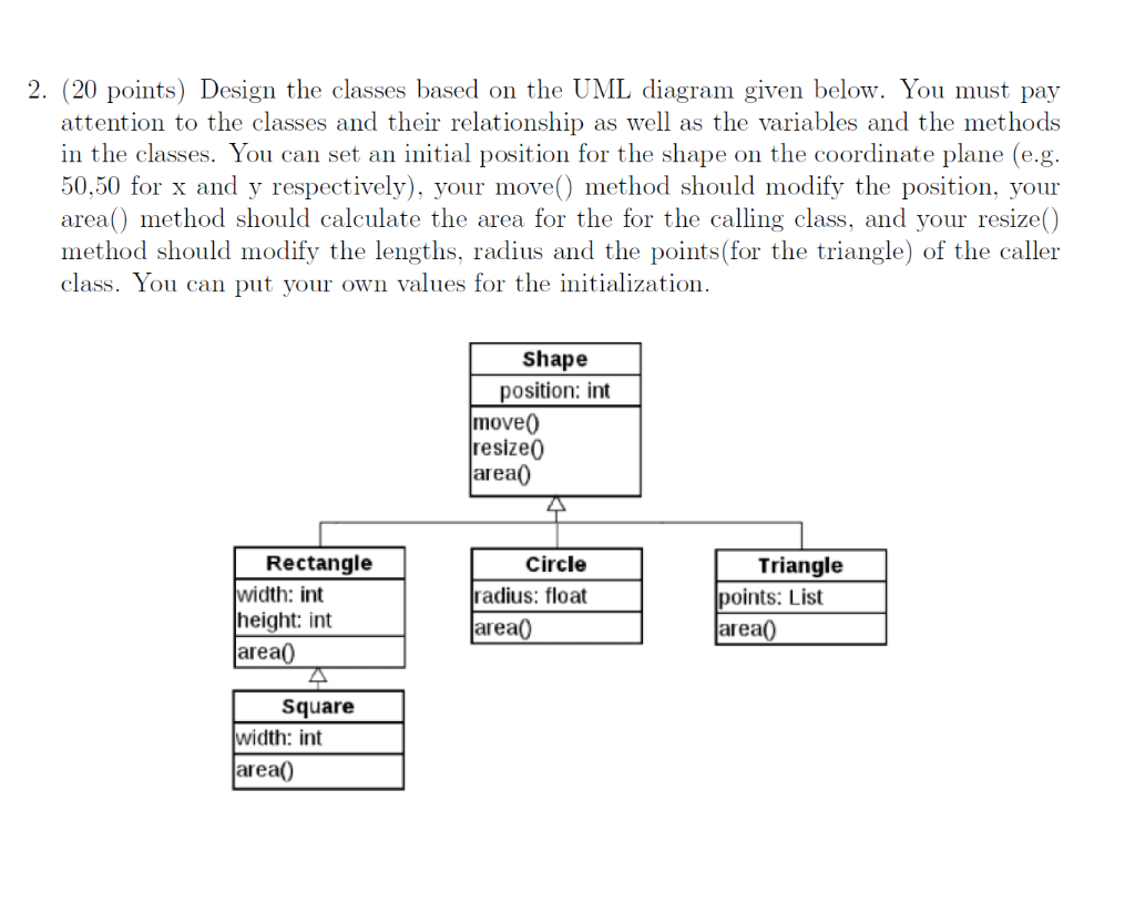 Solved 2. (20 points) Design the classes based on the UML | Chegg.com