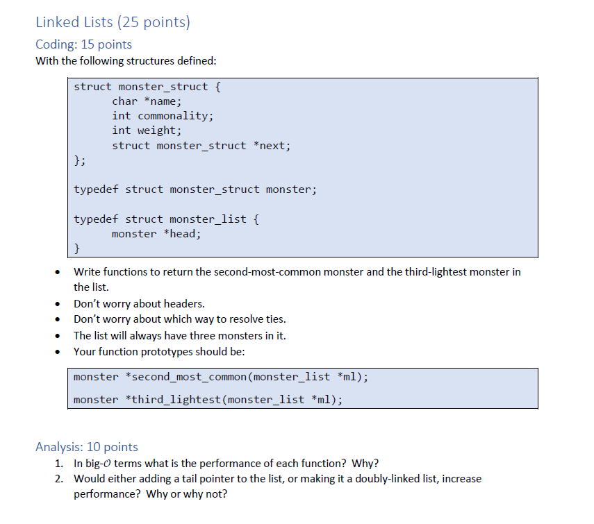 Solved Linked Lists (25 points) Coding: 15 points With the | Chegg.com