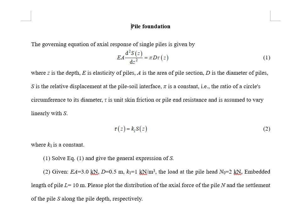 Solved Pile foundationThe governing equation of axial | Chegg.com