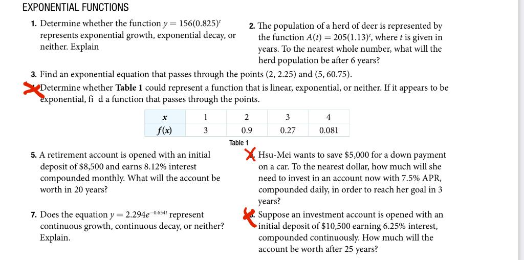 Solved x EXPONENTIAL FUNCTIONS 1. Determine whether the | Chegg.com