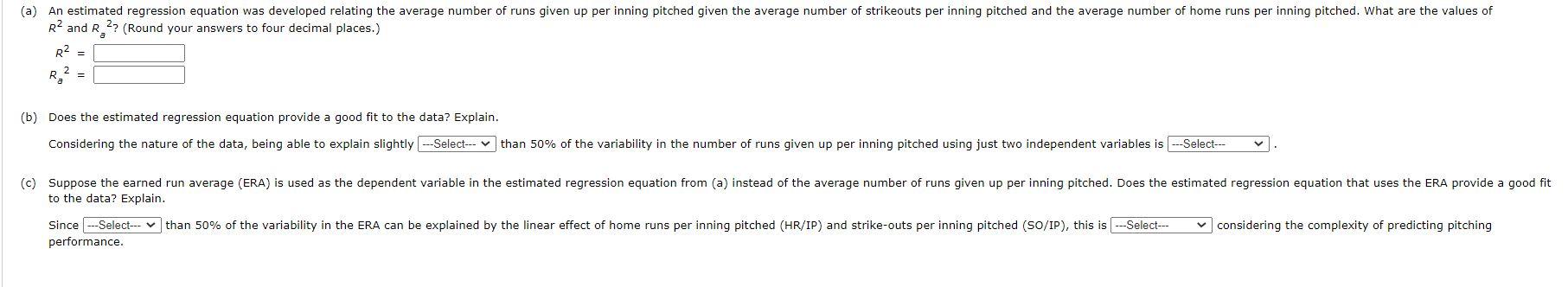 Solved DATAfile: MLBPitching A statistical program is | Chegg.com