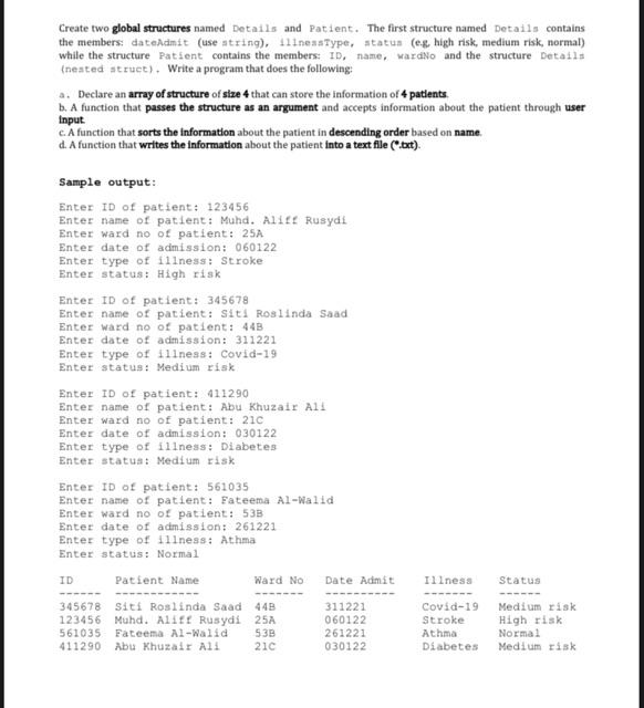 Solved Create two global structures named Details and | Chegg.com