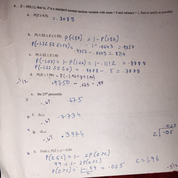 Solved 4. Z-N(0,1), that is, Z is a standard normal random | Chegg.com