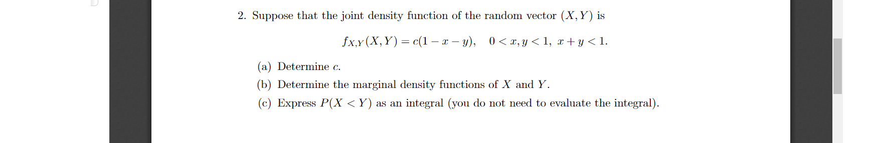 Solved 2. Suppose that the joint density function of the | Chegg.com