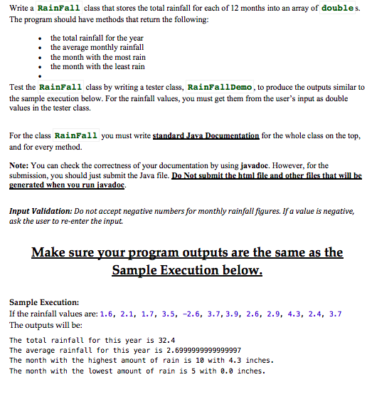 Solved Write a Rainfall class that stores the total rainfall | Chegg.com