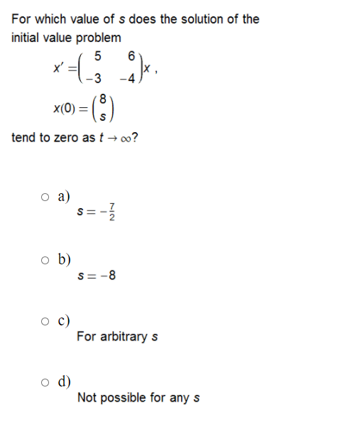 Solved For which value of s does the solution of the initial | Chegg.com