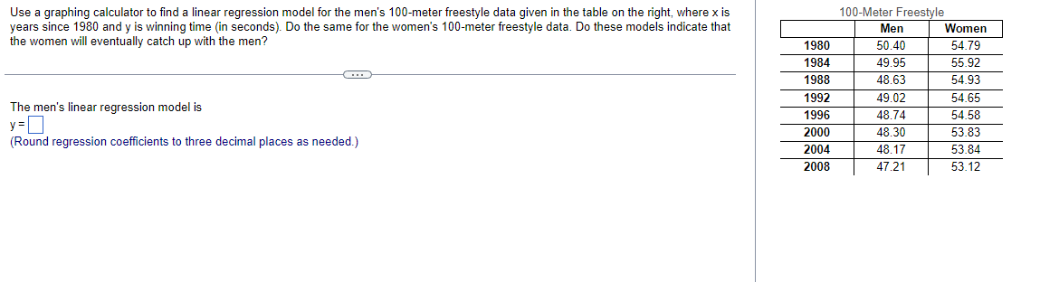 Solved Use a graphing calculator to find a linear regression | Chegg.com