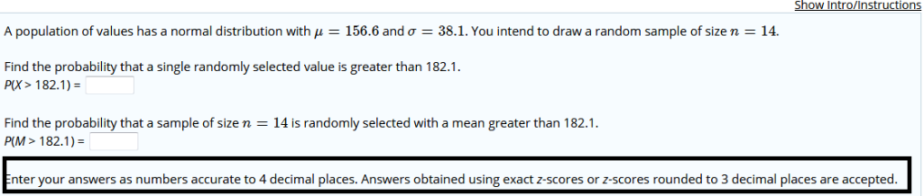 Solved Show Intro/Instructions A population of values has a | Chegg.com