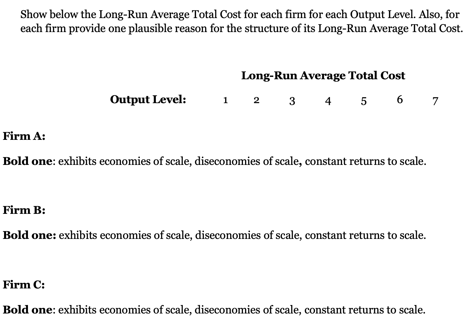 Solved 8. The table below shows the Long-Run Total Cost for | Chegg.com