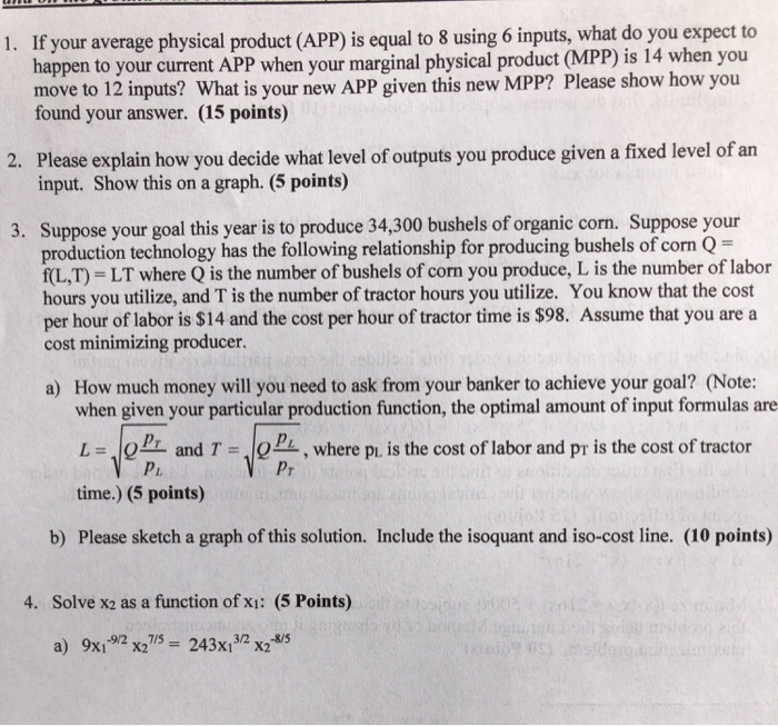 Solved 1. If your average physical product (APP) is equal to | Chegg.com