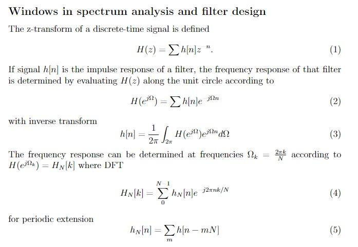 Solved Windows in spectrum analysis and filter design The | Chegg.com