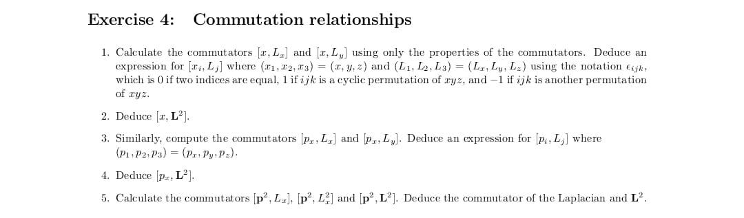 Solved Exercise 4: Commutation relationships 1. Calculate | Chegg.com