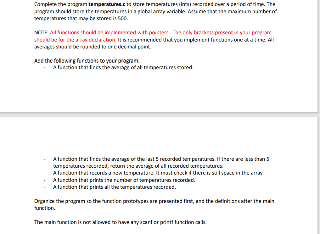 Solved Complete the program temperatures.c to store | Chegg.com