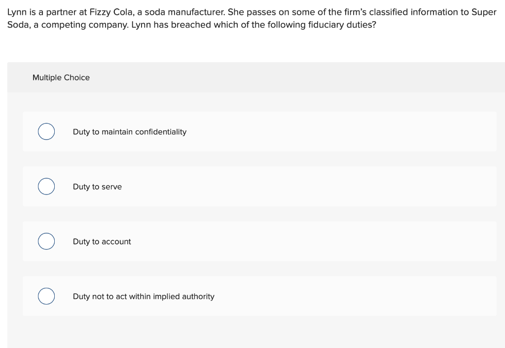 Solved Lynn is a partner at Fizzy Cola, a soda manufacturer. | Chegg.com