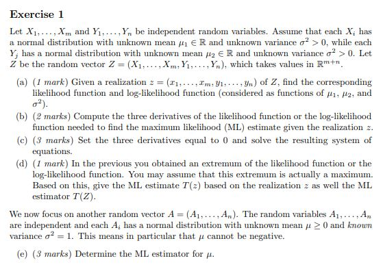 Solved Exercise 1 Let X1,..., X and Y1.....Yn be independent | Chegg.com Solved Exercise 1 Let X1,..., X and Y1.....Yn be independent | Chegg.com