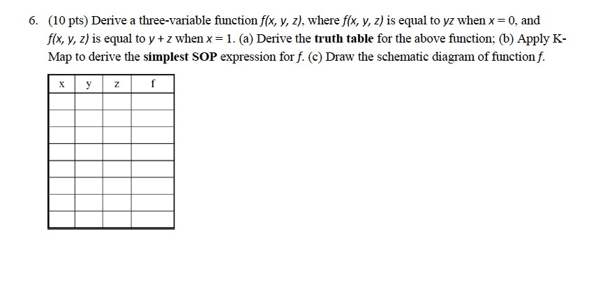 Solved 6. (10 pts) Derive a three-variable function f(x, y, | Chegg.com
