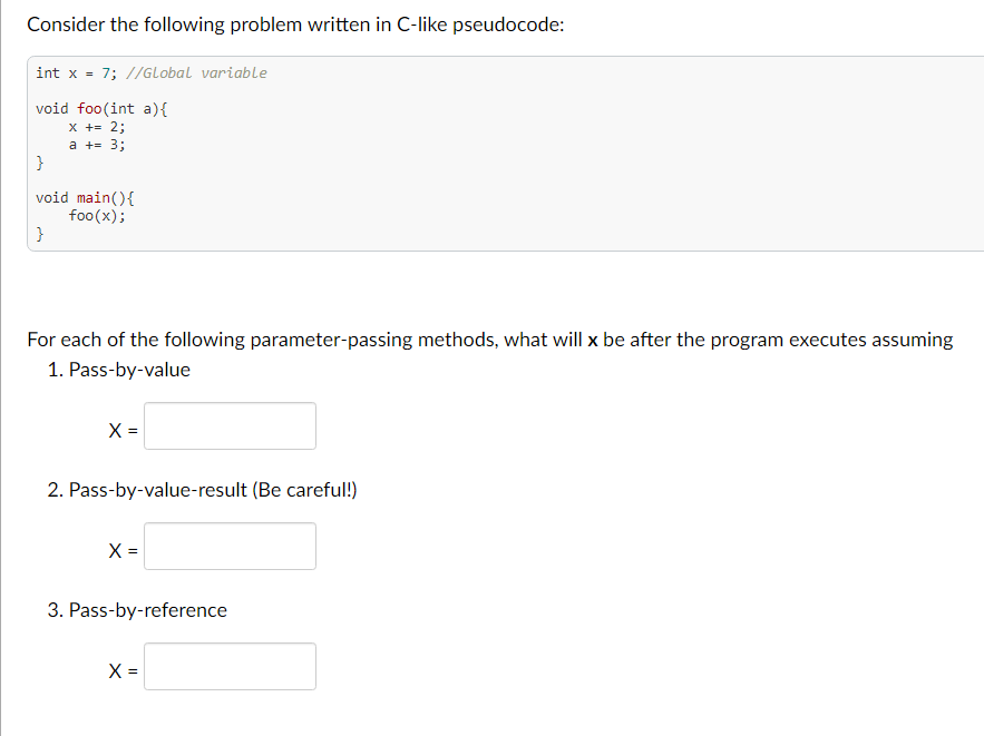 Solved Consider the following problem written in C-like | Chegg.com