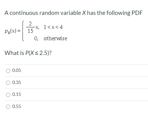 Solved A continuous random variable X has the following PDF | Chegg.com