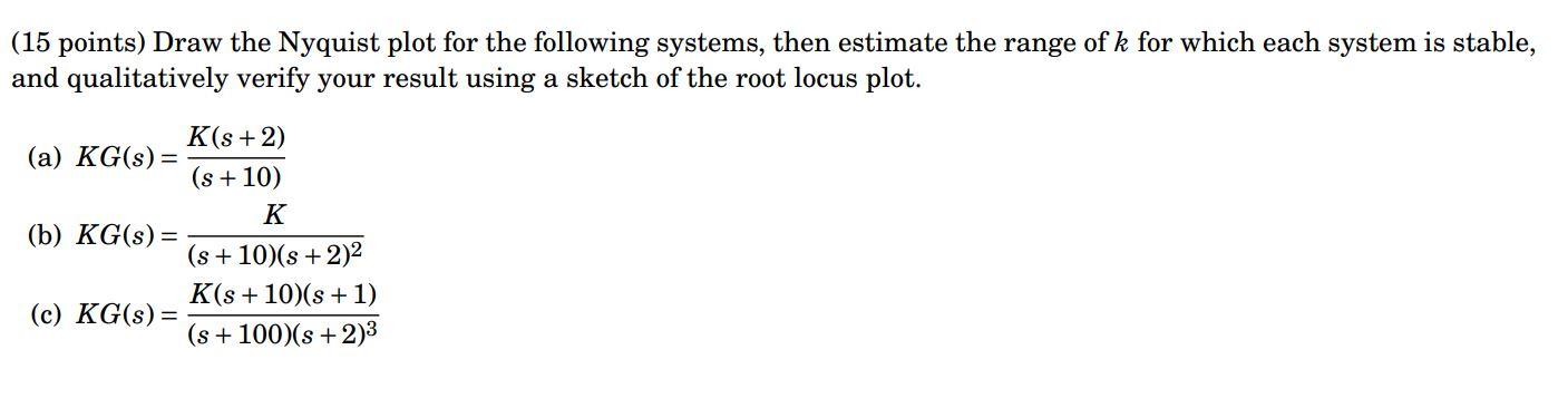 Solved 15 Points Draw The Nyquist Plot For The Following Chegg