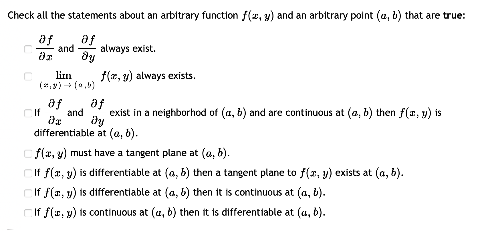 Solved Check all the statements about an arbitrary function | Chegg.com