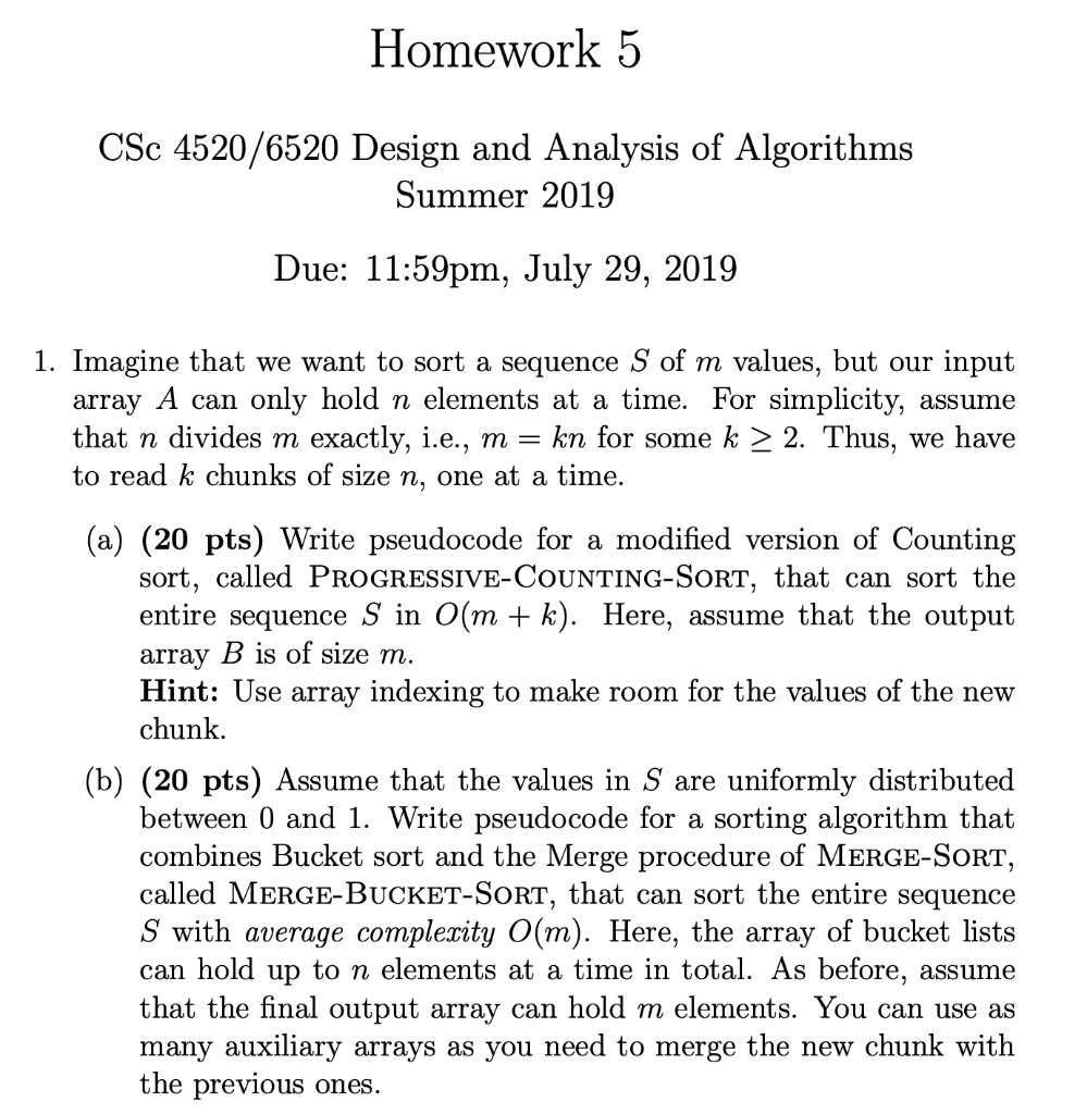 Homework 5 CSc 4520/6520 Design and Analysis of | Chegg.com