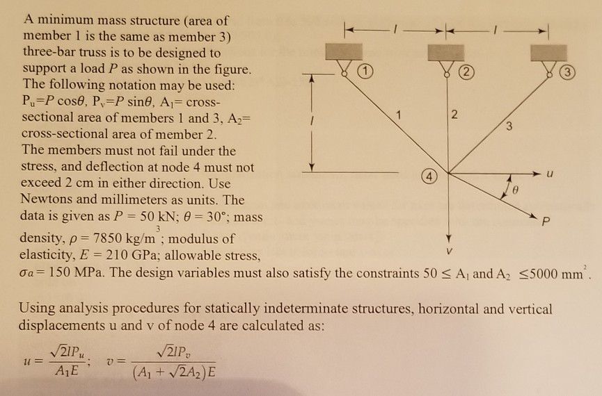 Solved A minimum mass structure (area of member 1 is the | Chegg.com