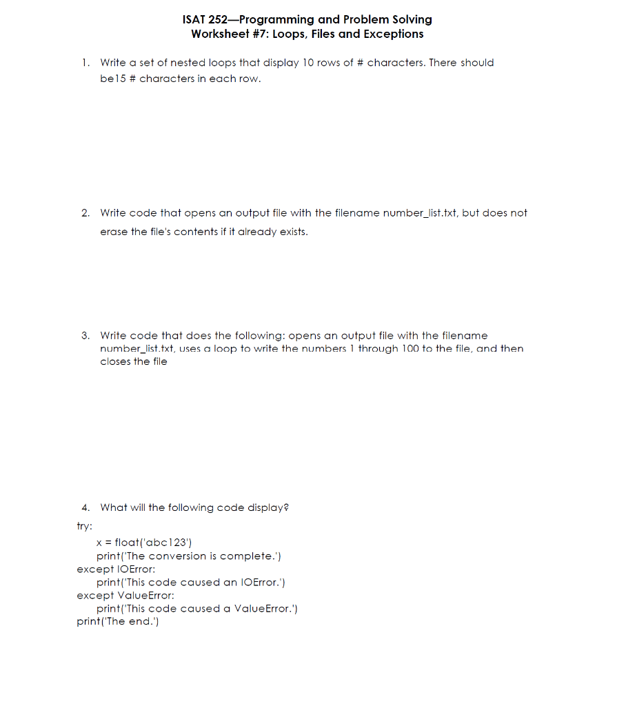 Solved ISAT 252—Programming and Problem Solving Programming | Chegg.com