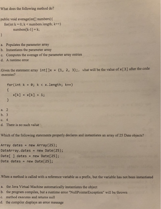 Solved What does the following method do? public void | Chegg.com