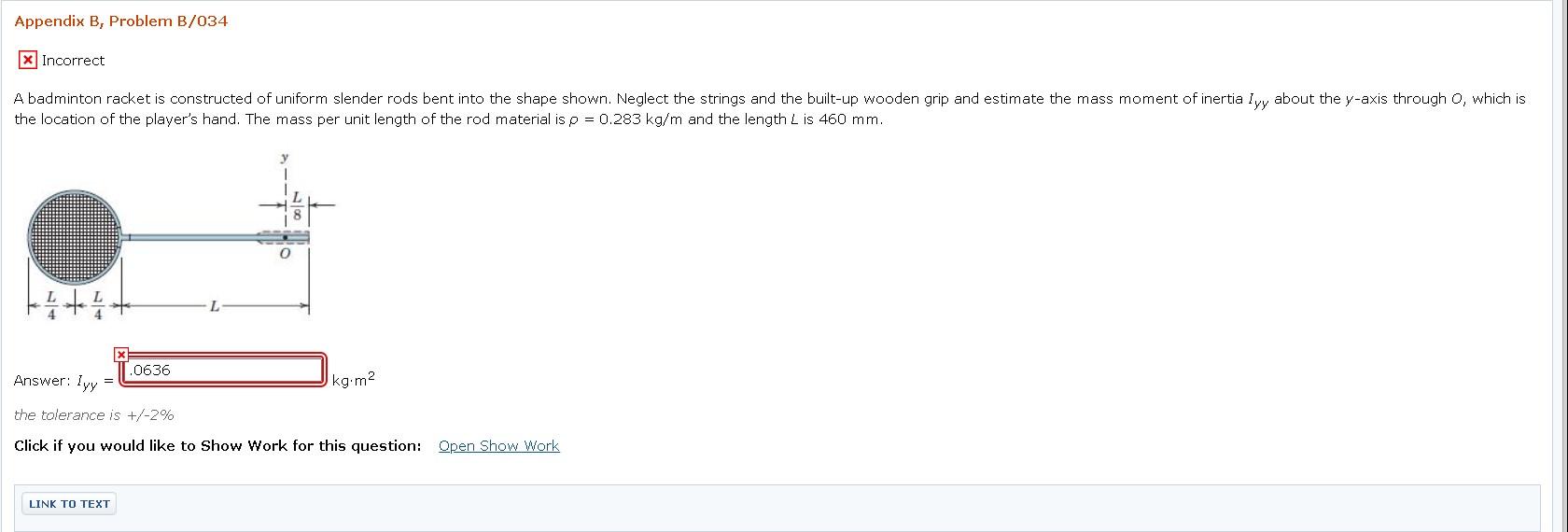 Solved Appendix B, Problem B/034 X Incorrect A badminton | Chegg.com