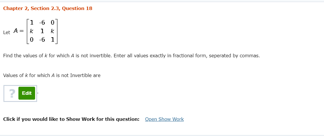 Solved Chapter 2, Section 2.3, Question 18 1 -60 Let AOK 1 k | Chegg.com