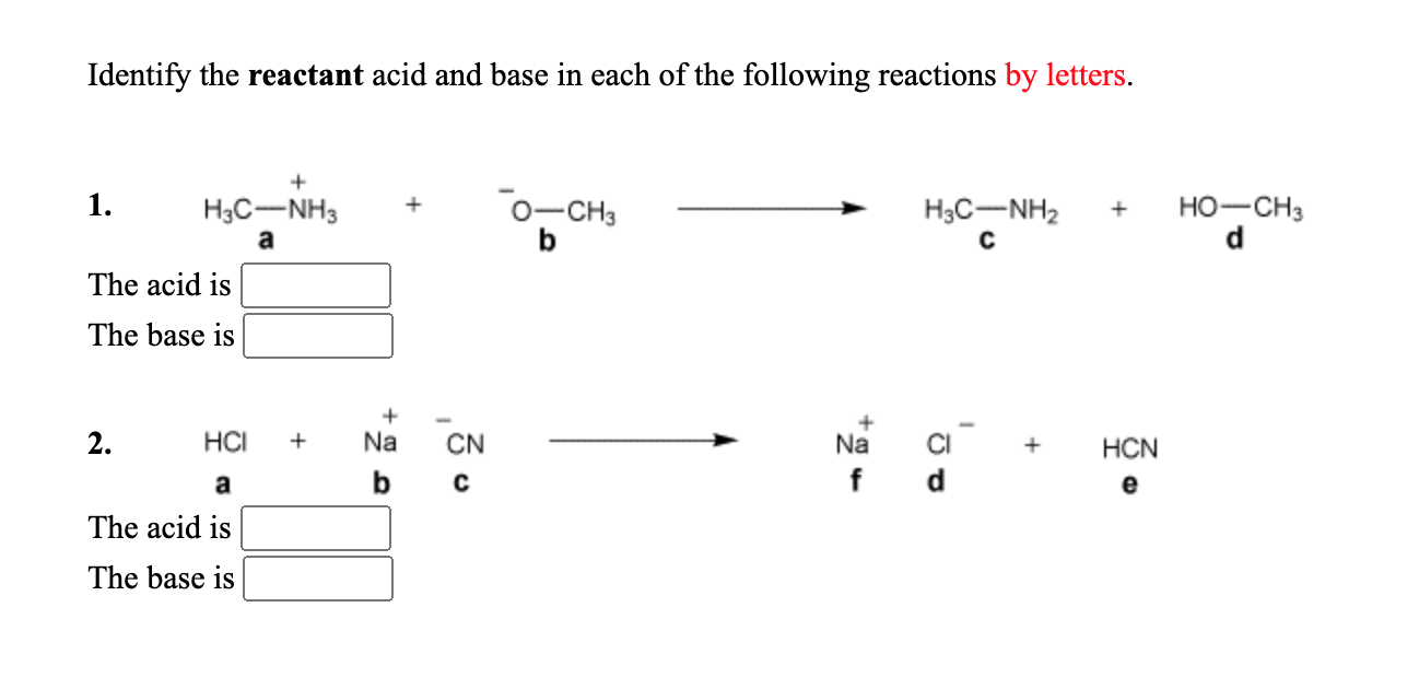 Solved Identify the reactant acid and base in each of the | Chegg.com