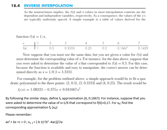 Solved 18.4 INVERSE INTERPOLATION As the nomenclature | Chegg.com