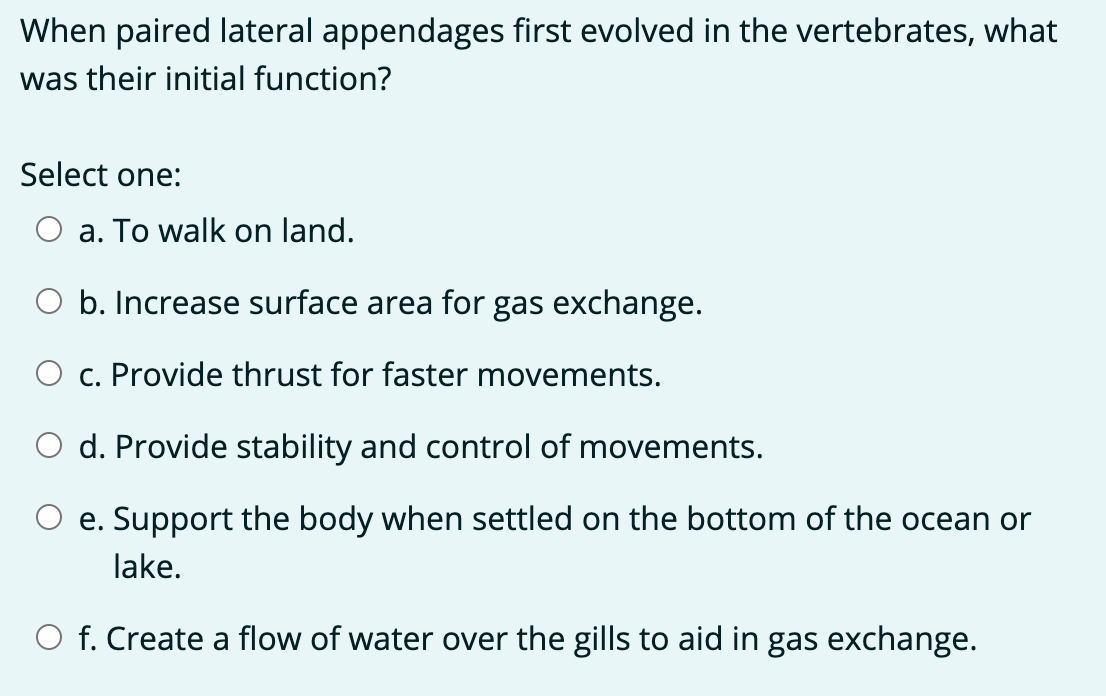 Solved When paired lateral appendages first evolved in the | Chegg.com