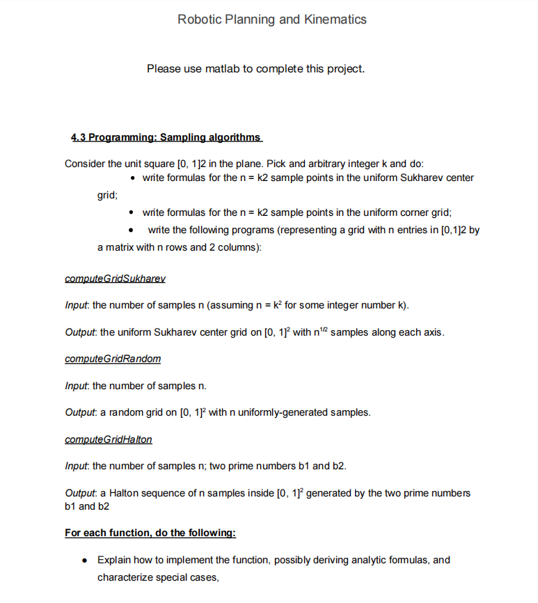 Solved Robotic Planning and Kinematics Please use matlab to | Chegg.com