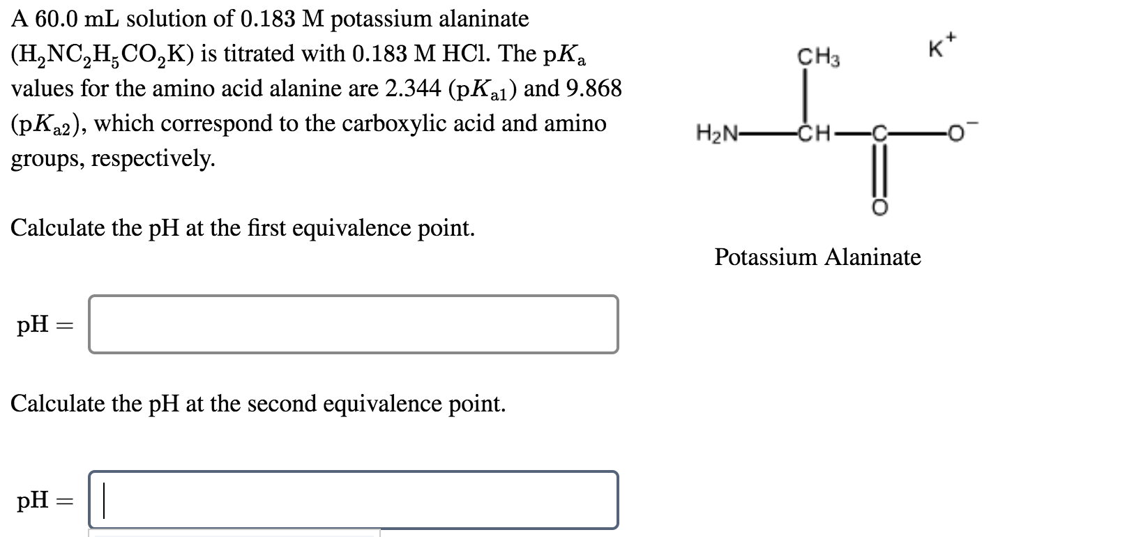 Solved CH3 A 60.0 mL solution of 0.183 M potassium alaninate | Chegg.com