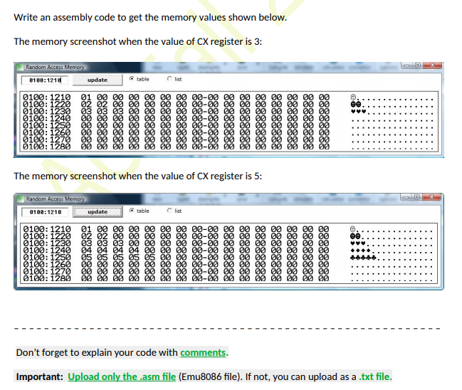 Solved Write an assembly code to get the memory values shown | Chegg.com
