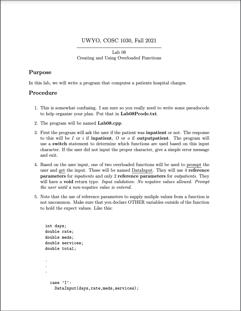 Solved UWYO, COSC 1030, Fall 2021 Lab 08 Creating and Using | Chegg.com