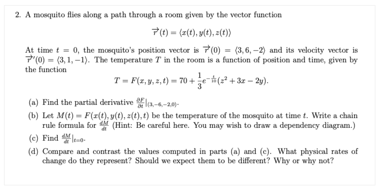Solved 2. A mosquito flies along a path through a room given | Chegg.com