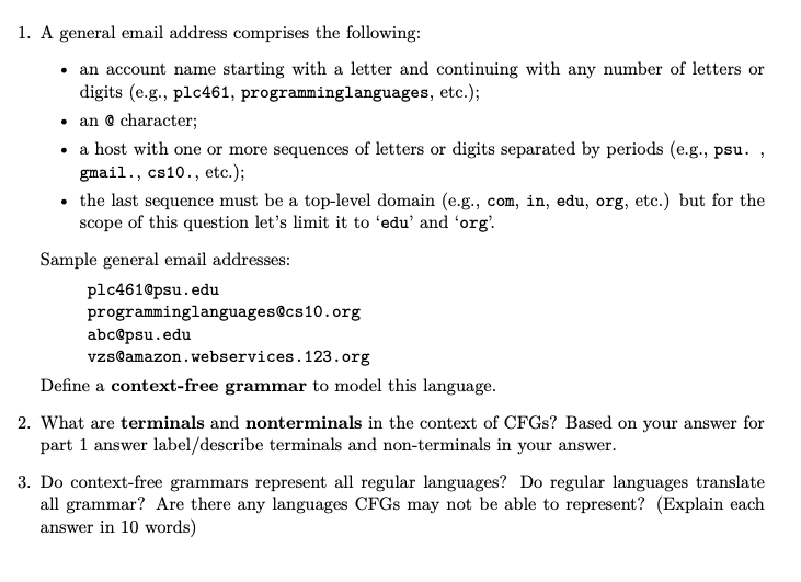 Solved 1. A general email address comprises the following: - | Chegg.com