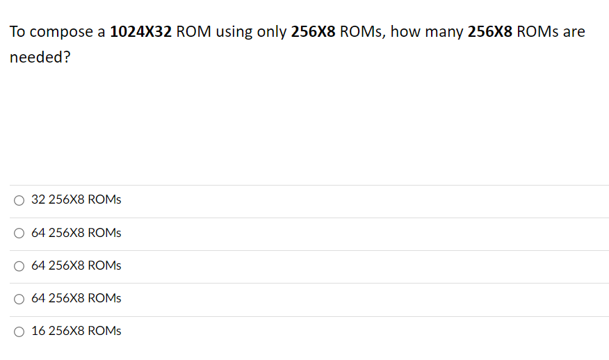 Solved To compose a 1024×32 ROM using only 256×8 ROMs, how | Chegg.com
