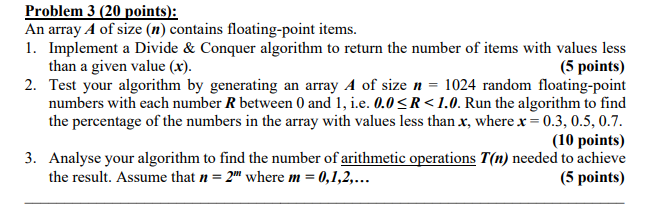 Solved Problem 3 (20 points): An array A of size (n) | Chegg.com