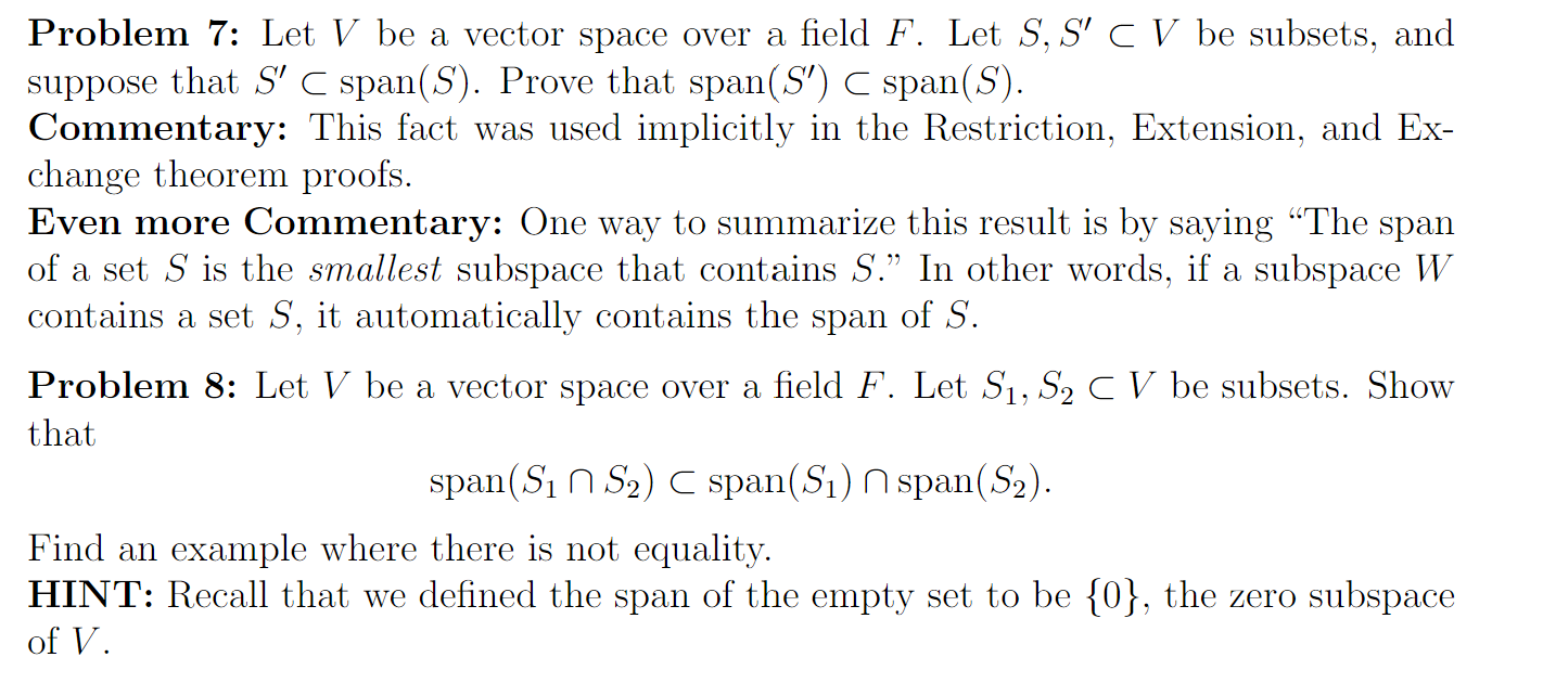Solved Problem 7: Let V be a vector space over a field F. | Chegg.com