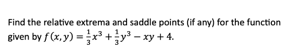 Solved Find the relative extrema and saddle points (if any) | Chegg.com