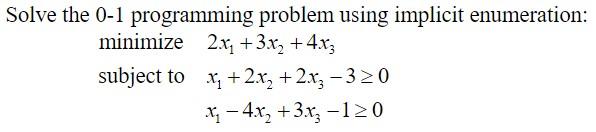 Solved Solve the 0-1 programming problem using implicit | Chegg.com